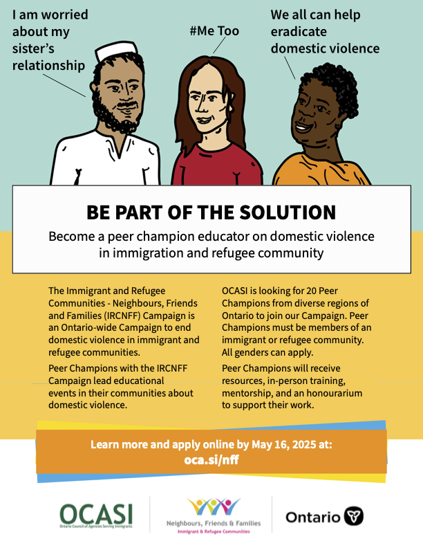 OCASI Invitation: Apply to Be a Peer Champion Educator on Domestic ...
